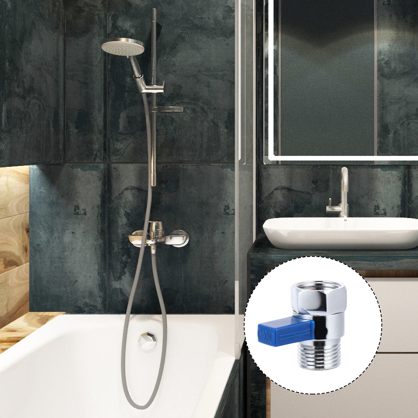 Raindrops Straight Valve Handle Shower Head Shut Control Silver ...