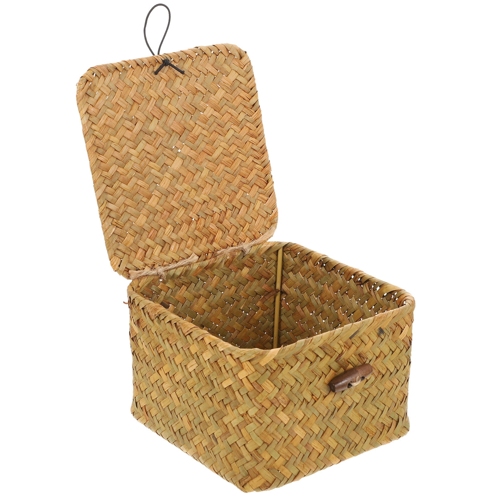Raindrops Straw Embroidery Gift Box Wicker Basket with Lid Round ...