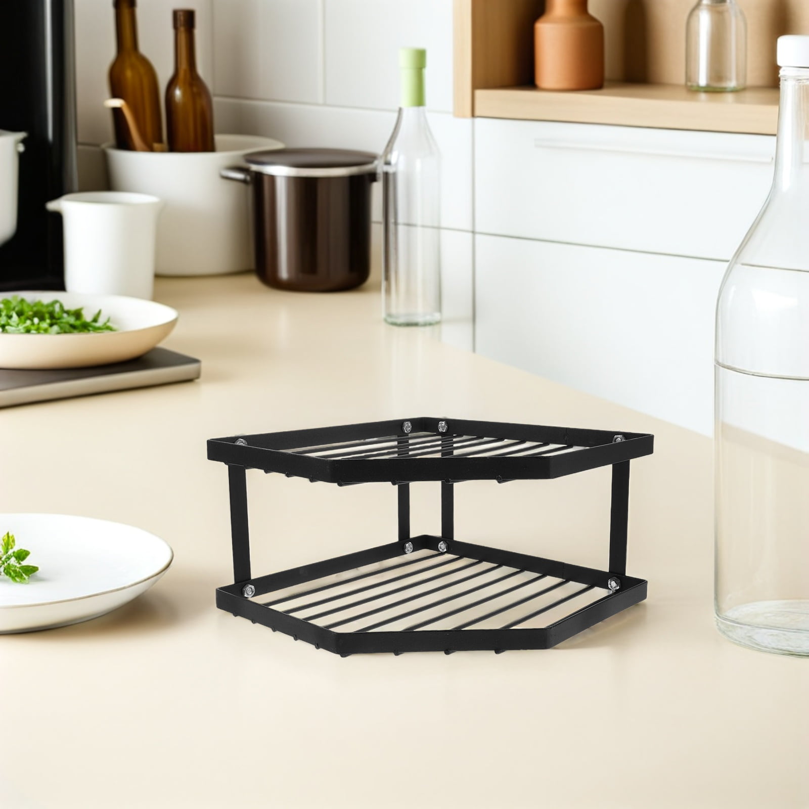 Raindrops Black Corner Shelf Organizer for Kitchen Cabinets with Sturdy ...