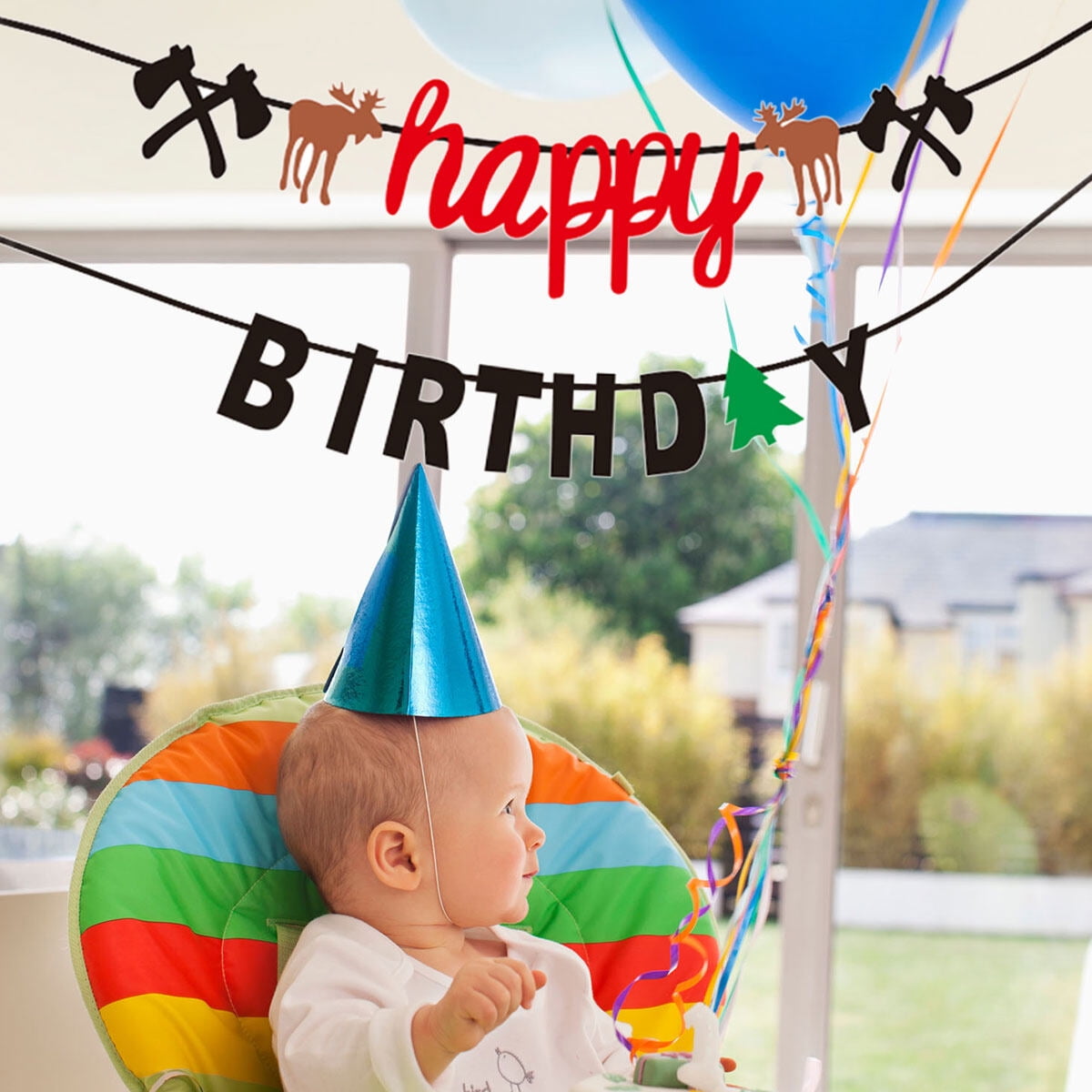 Raindrops Theme Happy Birthday Banner Streamer Letter Banner Flag ...