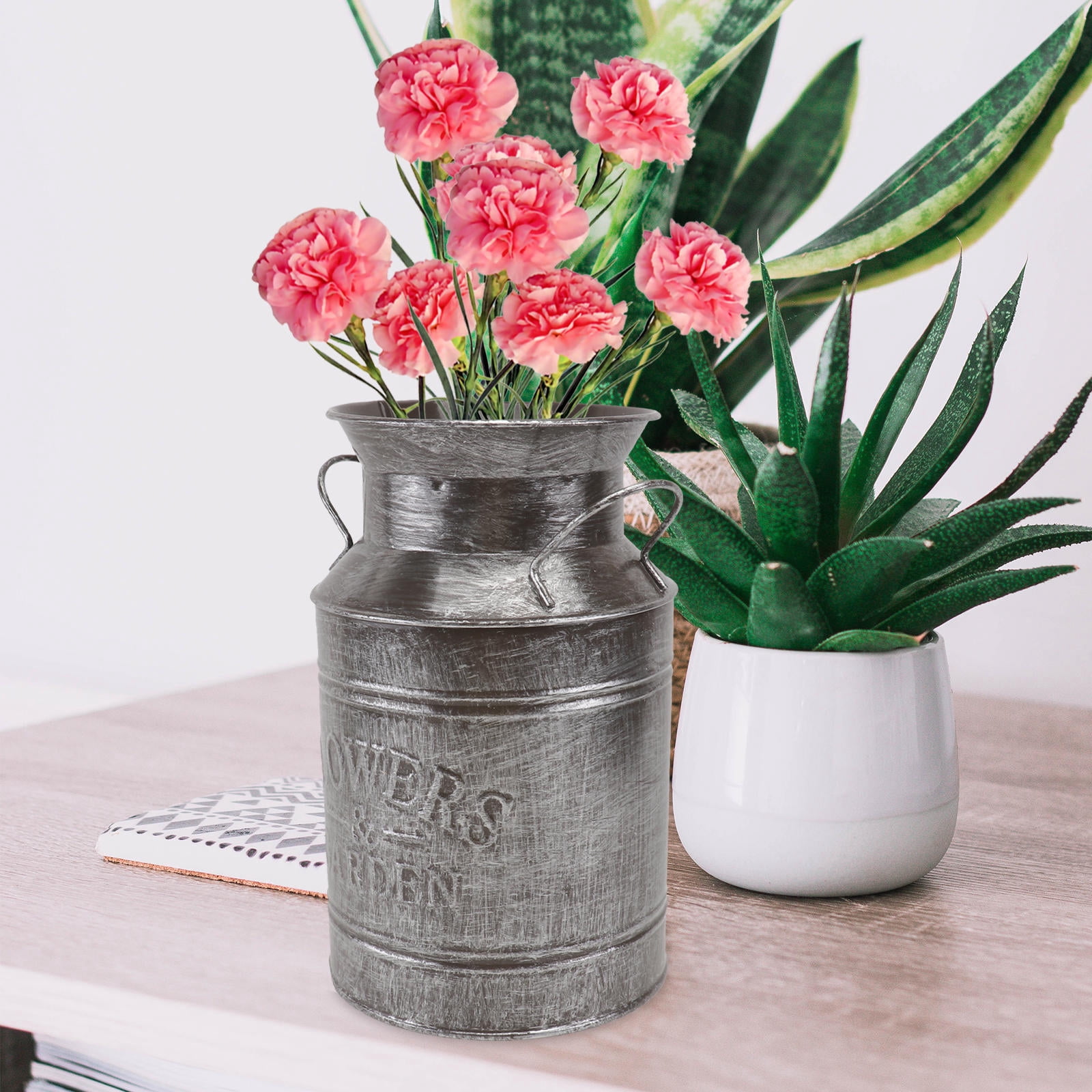 Raindrops Tin Bucket Flower Container LOGE (silver) Dried Arrangement ...
