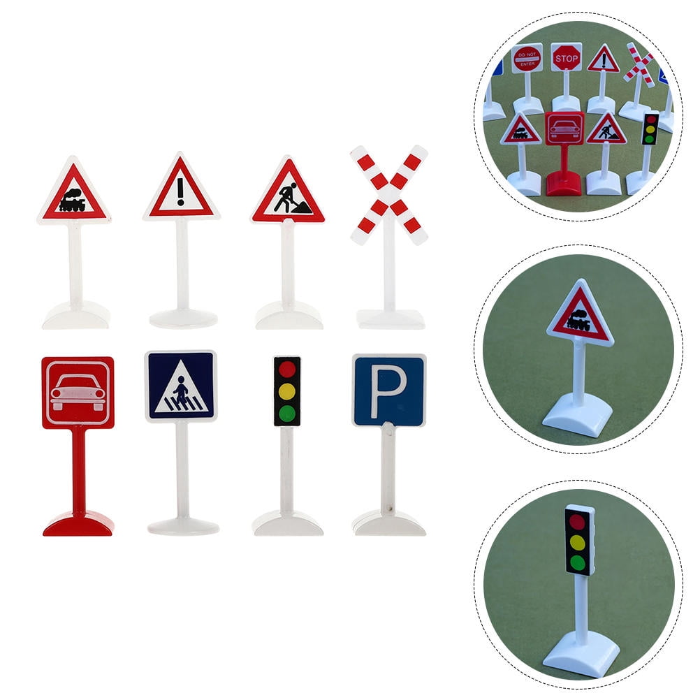 Raindrops Traffic Sign Toy 8Pcs Miniature Things for Kids Role Play and ...