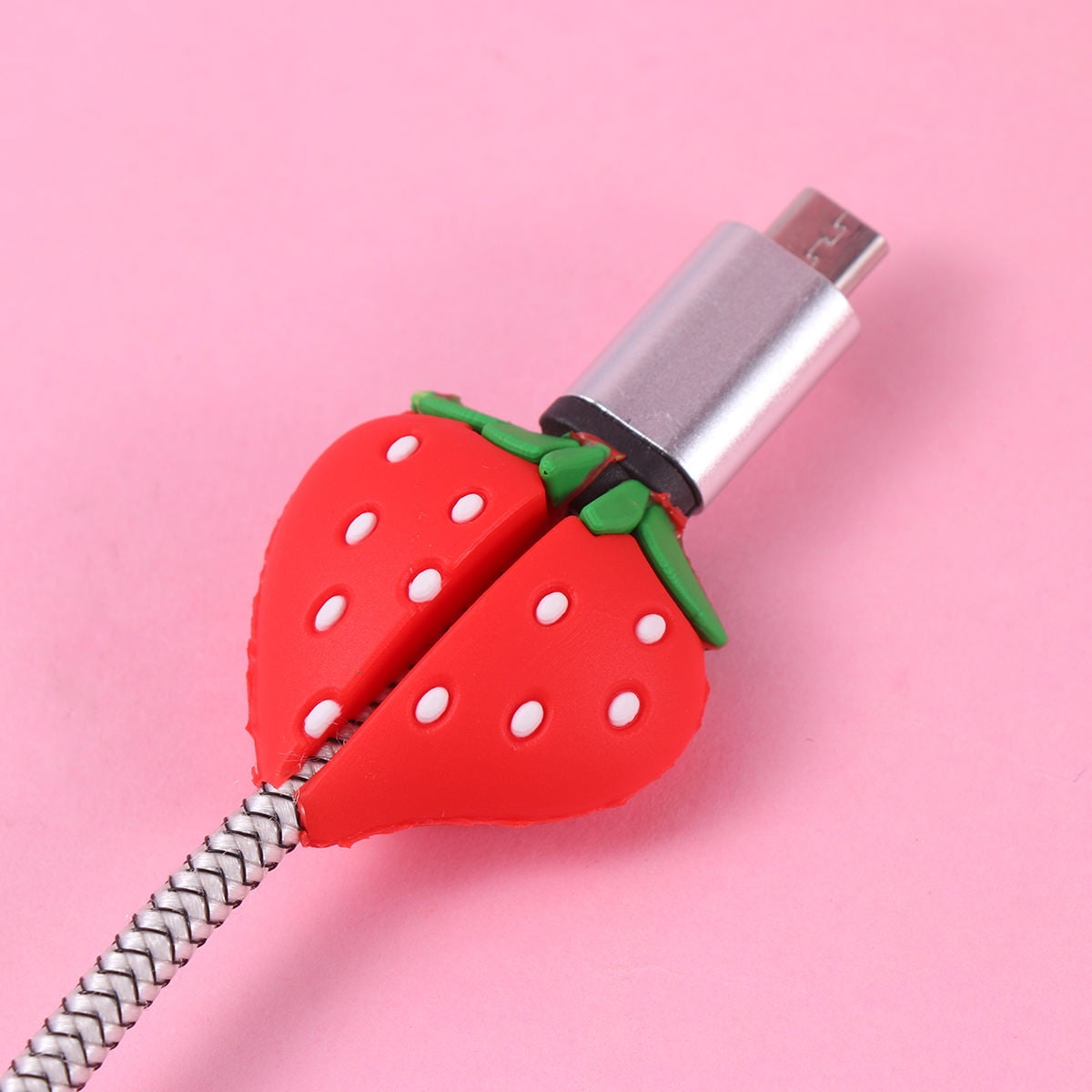Raindrops USB Cable Protector in Red Silicone with Cartoon Fruit Design ...
