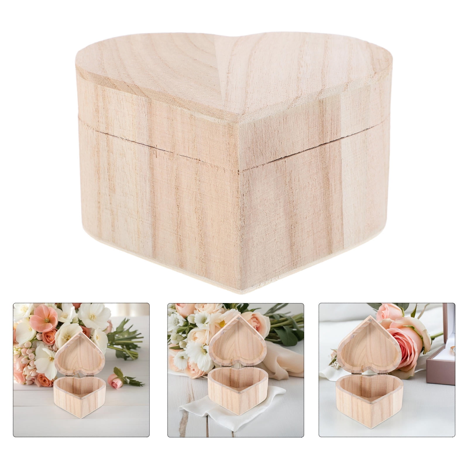 Raindrops Unfinished Heart Shaped Wooden Storage Box DIY Jewelry Box ...