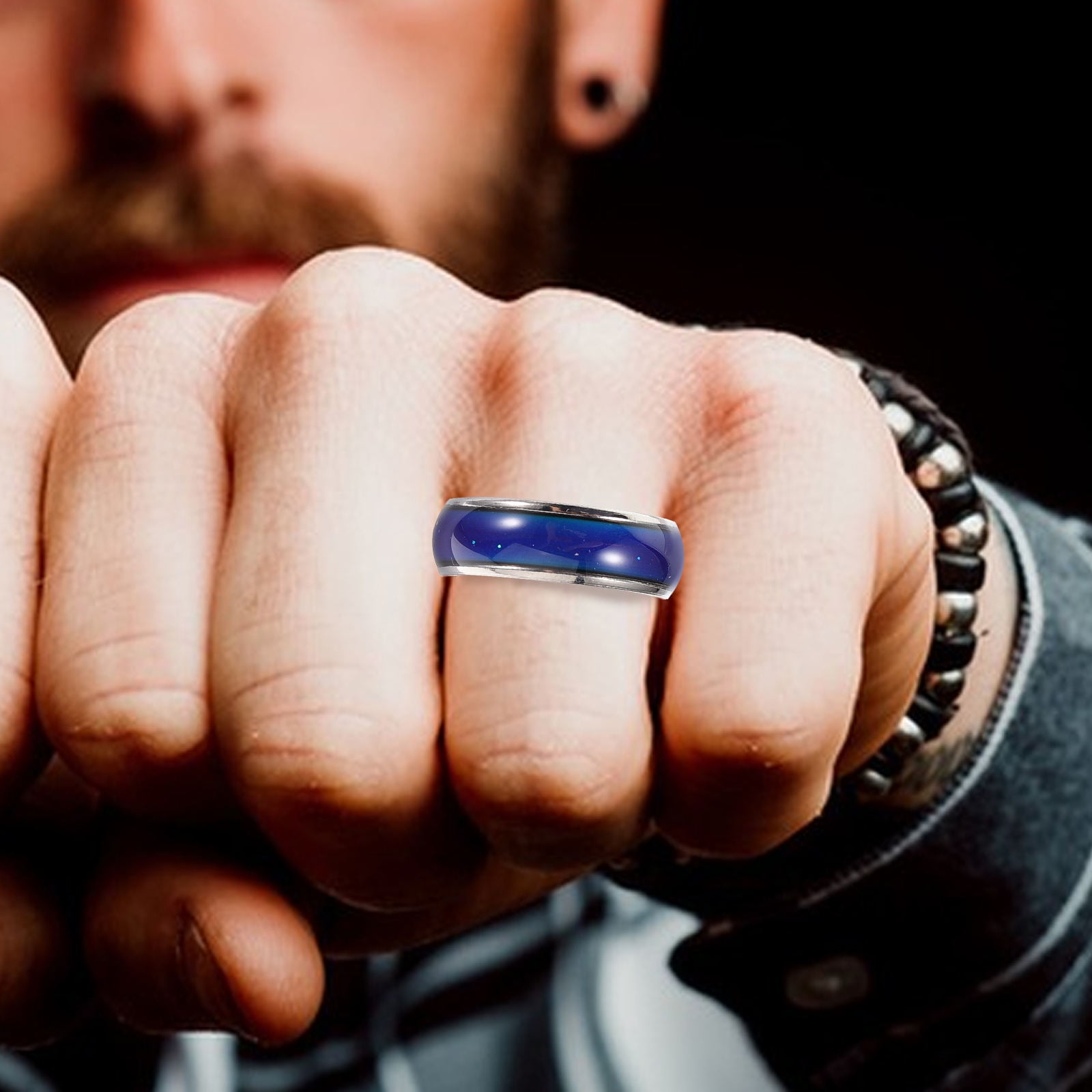 Raindrops Unisex Color Changing Mood Ring in Stainless Steel Diameter ...