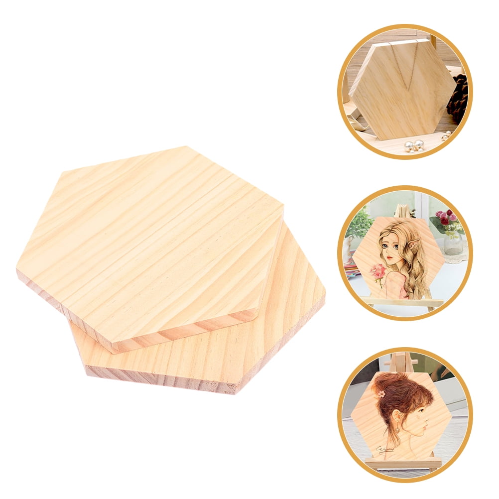 Raindrops Unpainted Hexagon Wood Shapes for DIY Crafts 2 Pcs Solid Wood ...