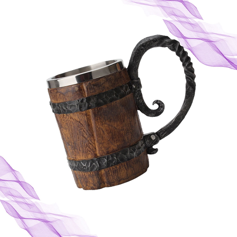 Raindrops Vintage Light Brown Barrel Shaped Mug with Stainless Steel ...