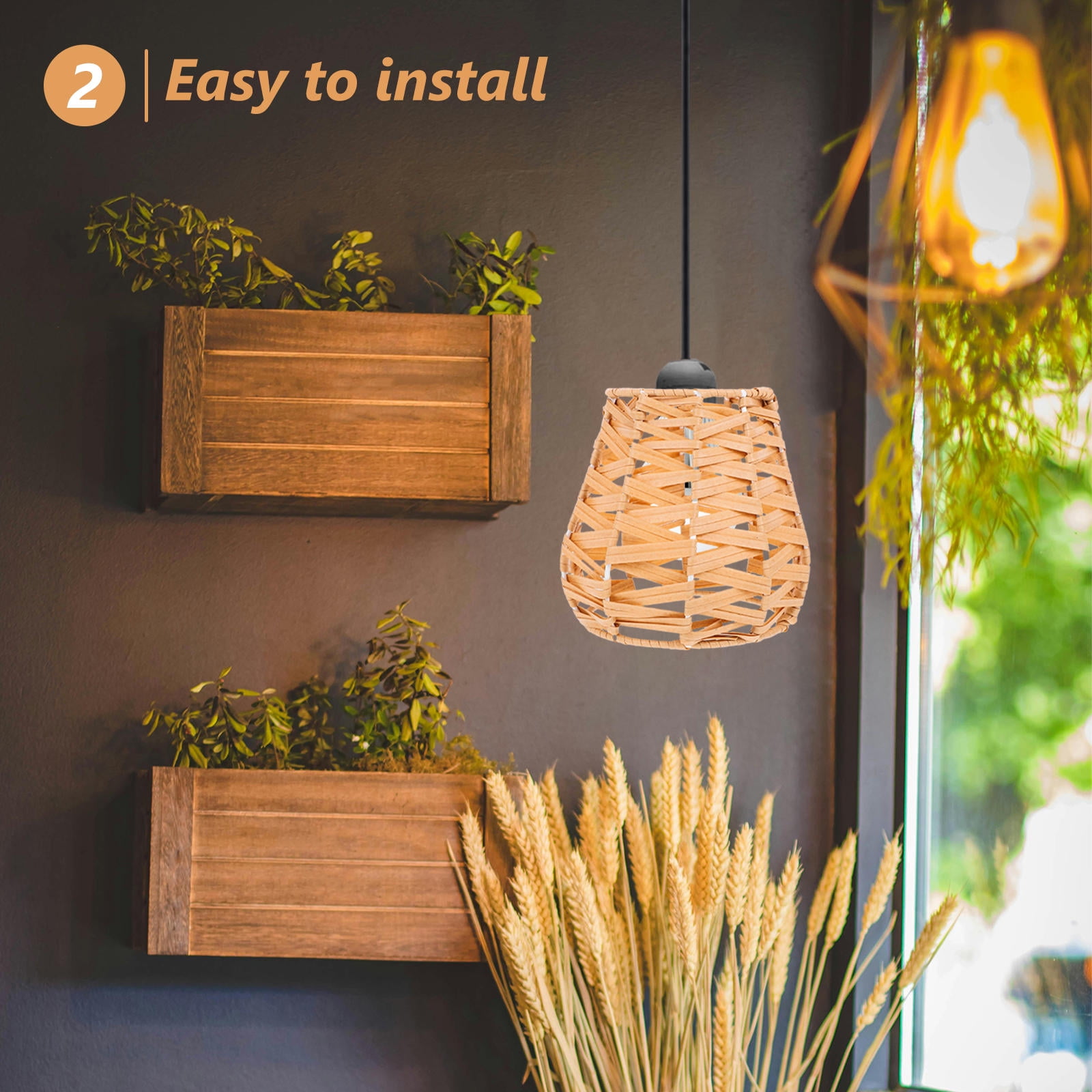 Raindrops Vintage Pendant Lamp Shade Woven Rattan Rustic Ceiling Lamp ...