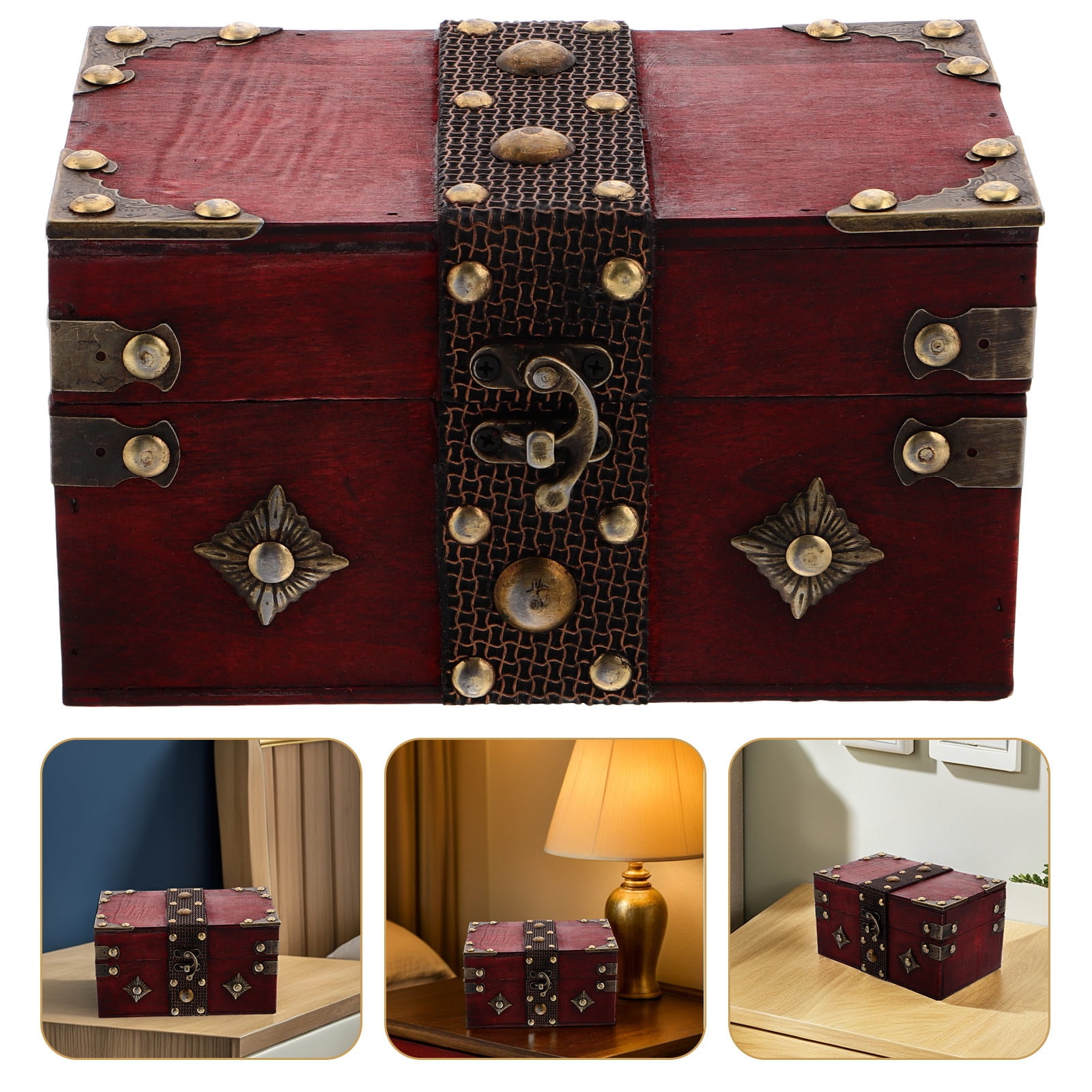 Raindrops Rectangular Wood Jewelry Box Red For Home Display 1Pcs 7.05X4 ...