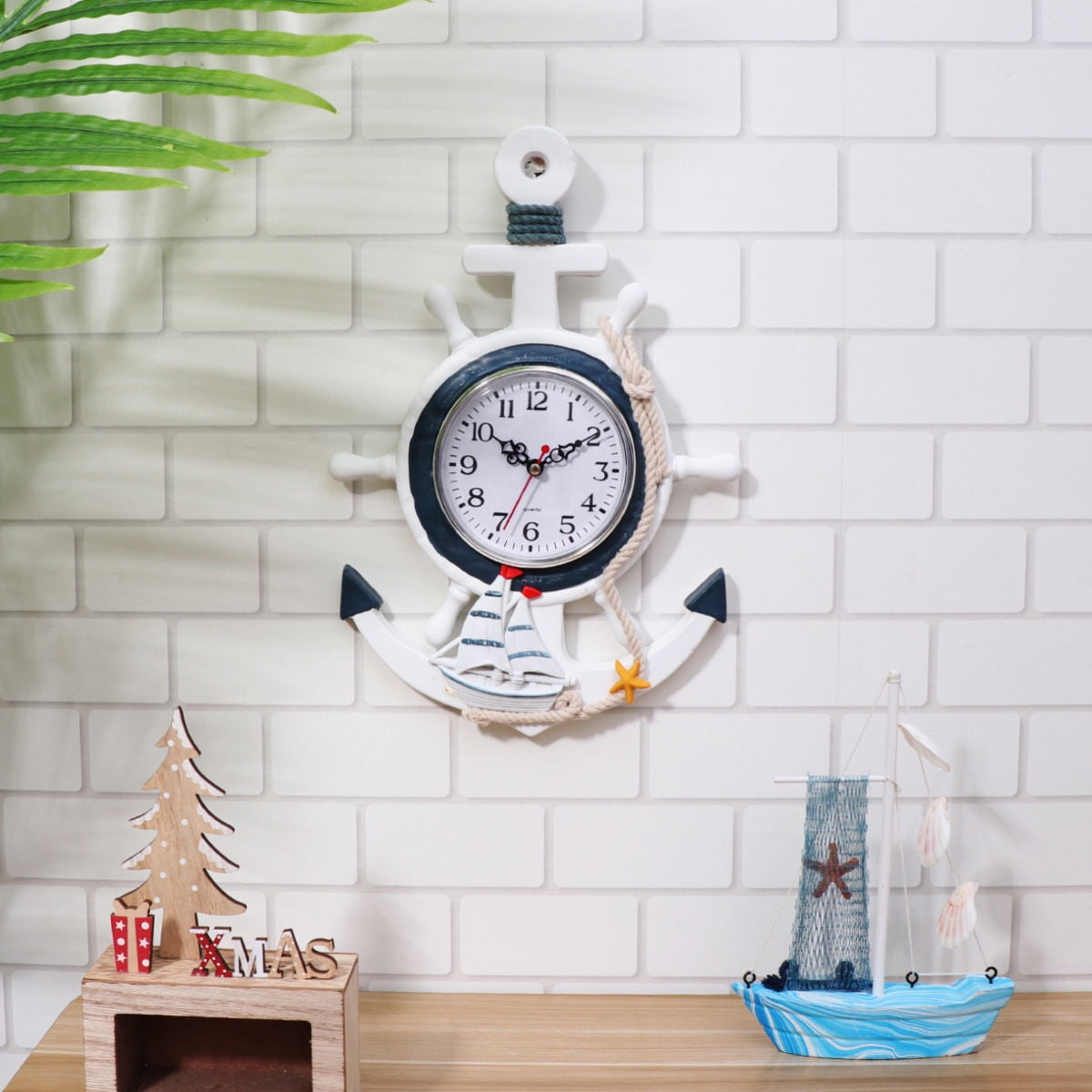 Raindrops WINOMO Anchor Clock Beach Sea Theme Nautical Ship Wheel ...