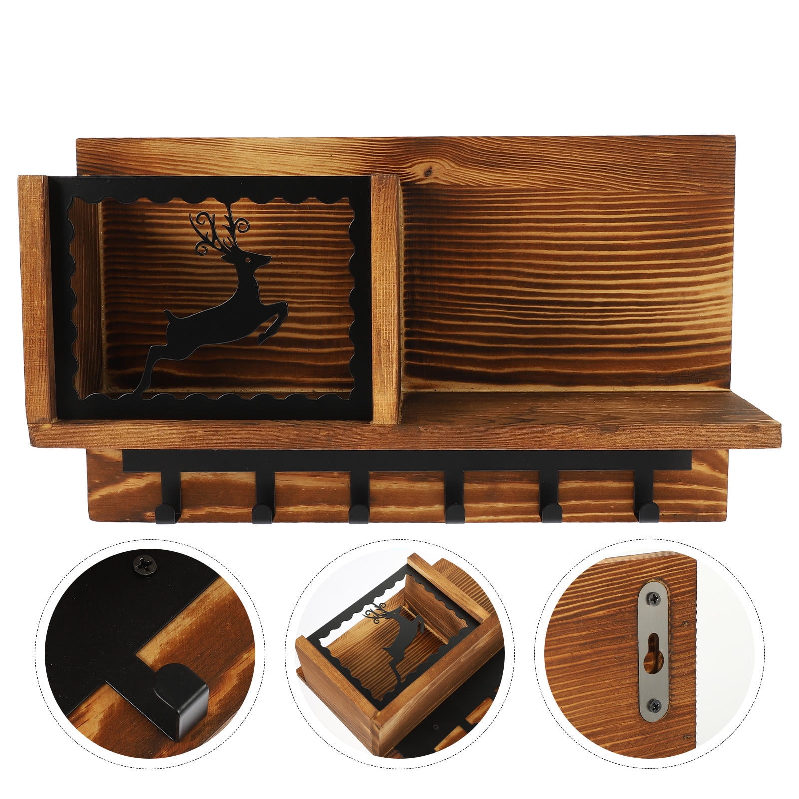 Raindrops Wall Shelf Rack Iron Wood 1Set 13.4X8X4In For Wall Decoration ...