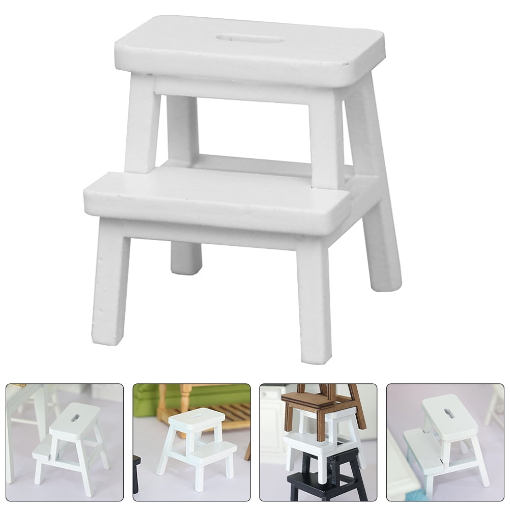 Raindrops White Mini Wood Stool Model for Decoration with Natural ...