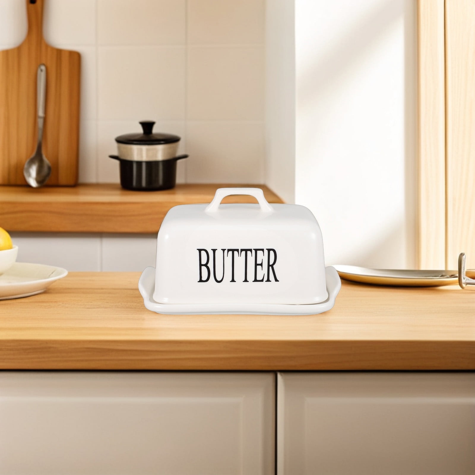 Raindrops Wide Ceramic Butter Dish with Lid Counter Butter Storage Tray ...