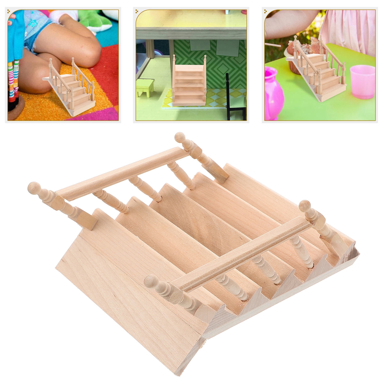 Raindrops Wood Dollhouse Furniture Miniature Wooden Stair for Miniature ...