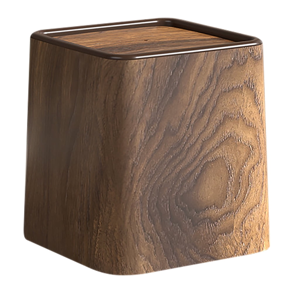 Raindrops Wood Grain Desk Trash Bin with Swing Lid Plastic Square ...