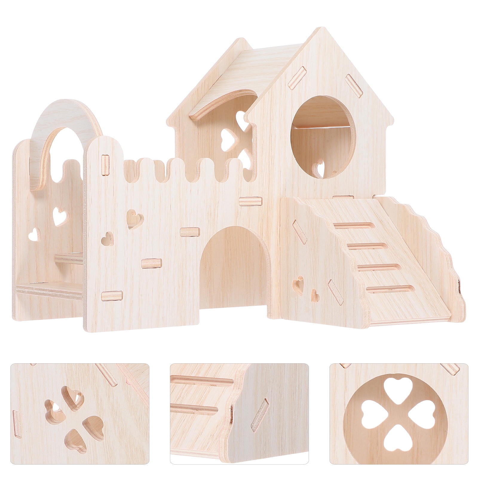Raindrops Wood Hamster Maze House with Slide Detachable Double Layer ...