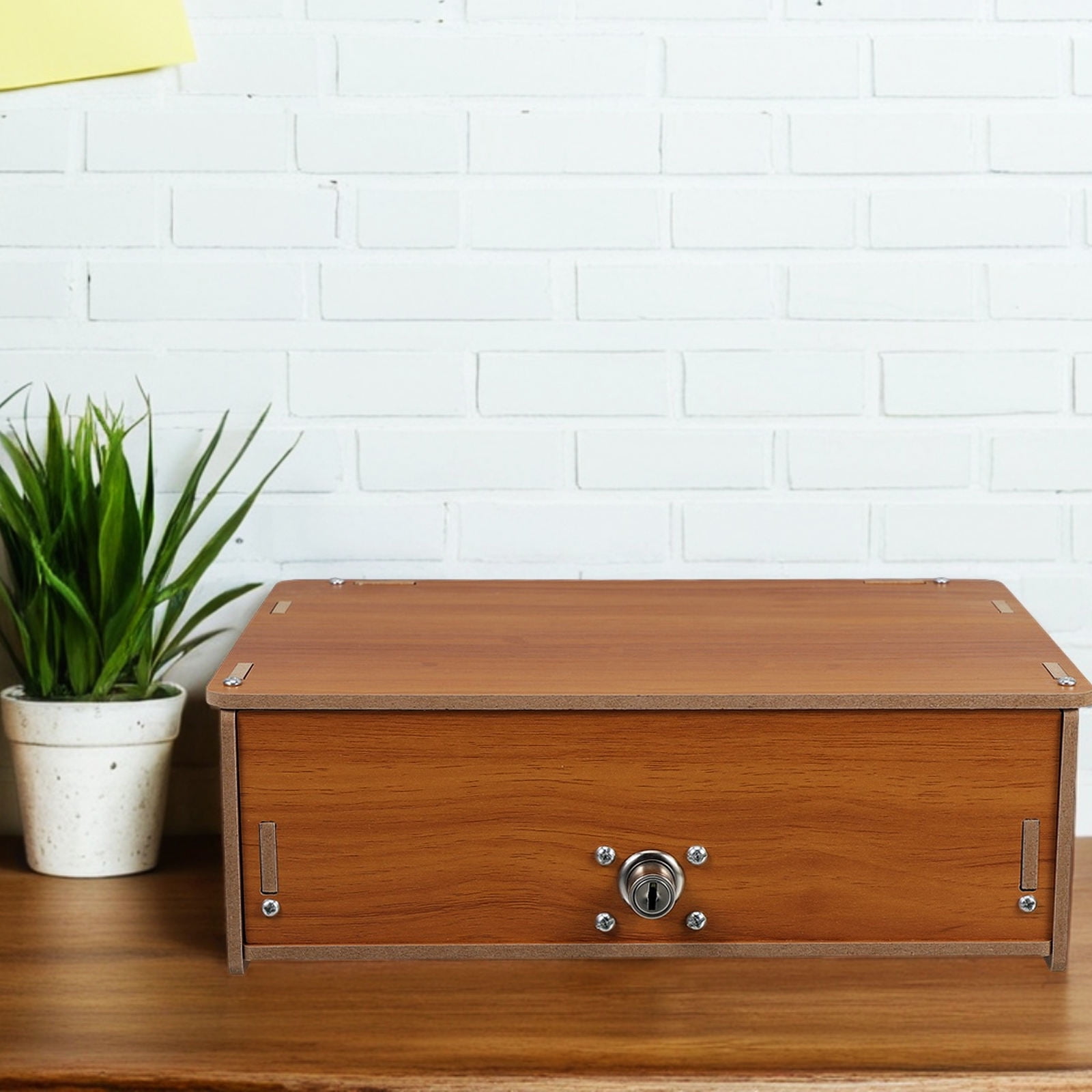 Raindrops Wood Monitor Riser with Drawer and Lock for Desk Light Yellow Desktop Organizer with ...