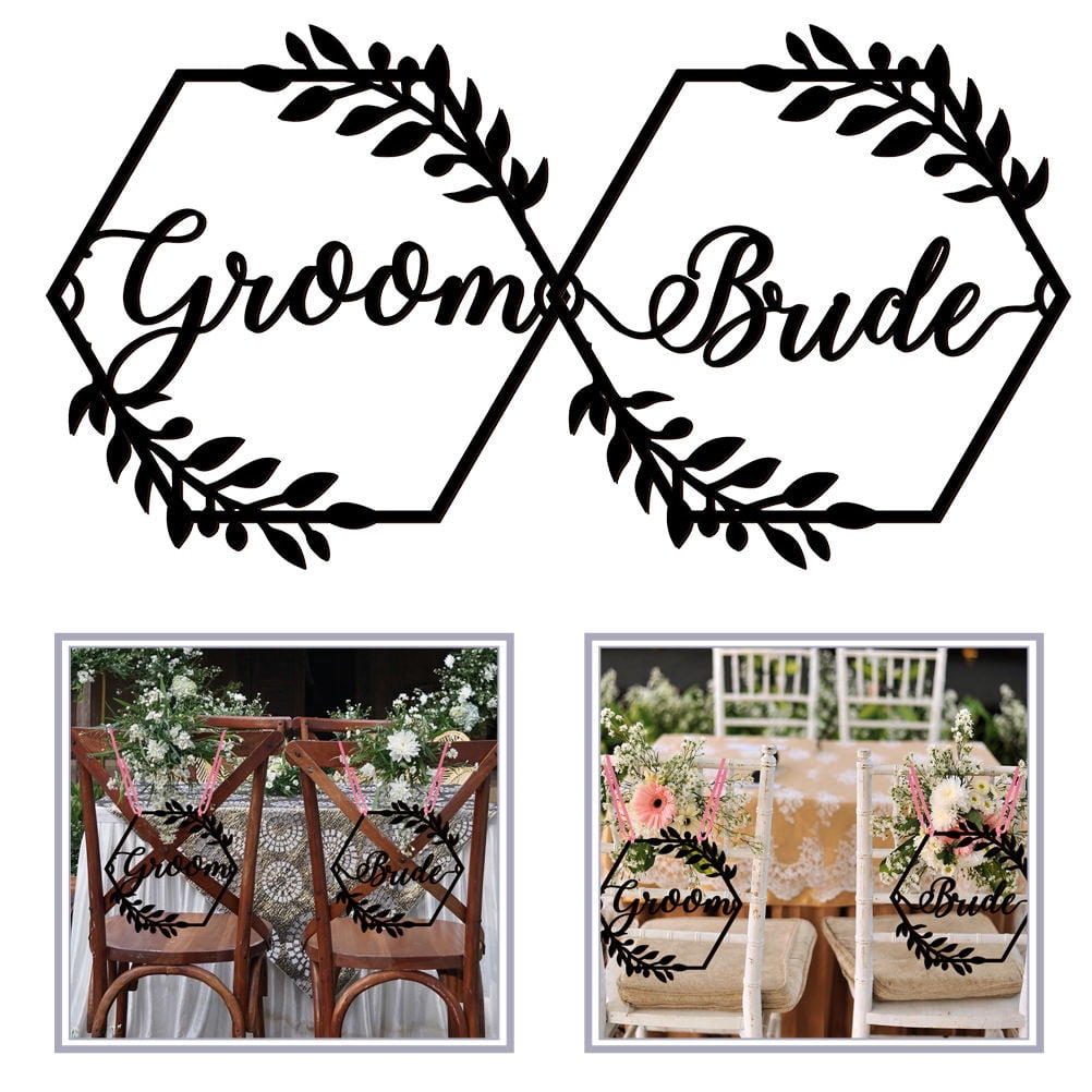 Raindrops Wood Wedding Chair Signs for Bride and Groom with Black Color ...