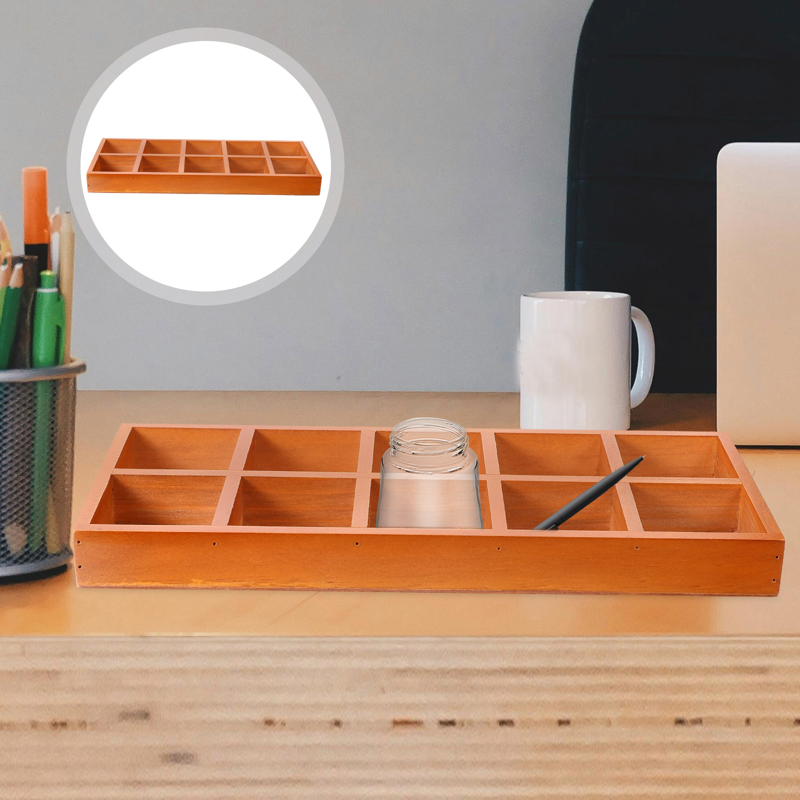 Raindrops Desktop Storage Container Brown Premium Wood Material for ...