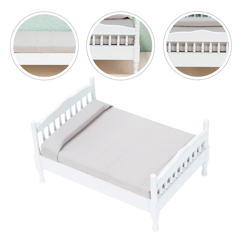 Raindrops Wooden Double Bed Model Simulation Doll Furniture Playhouse ...