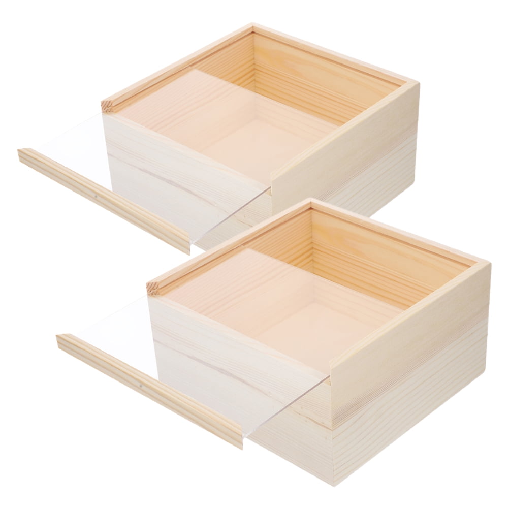 Raindrops Wooden Pigment Box Clear Display Organizer with Sliding Lid ...