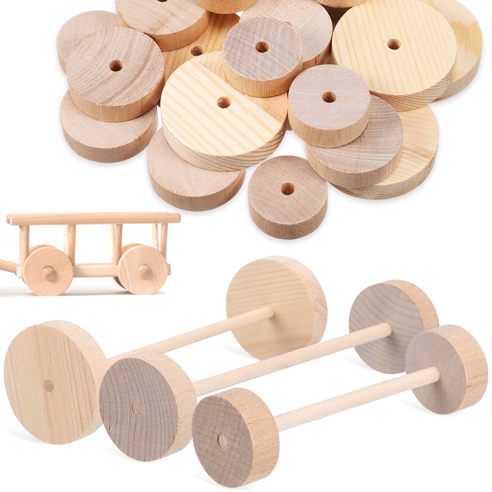 Raindrops Wooden Wheel and Stick Set Stem Casters Cart Toy Sticks Boy ...