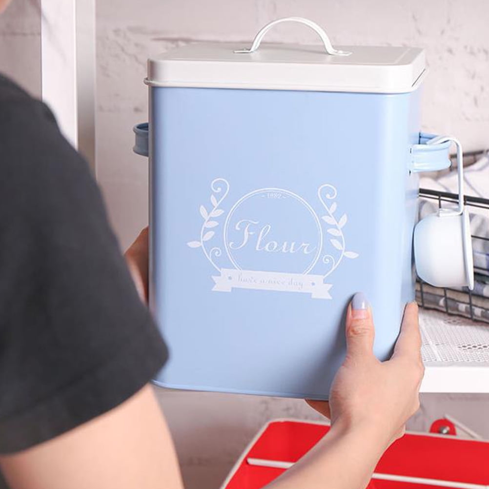 Raindrops grain storage bucket Sky-blue Iron - for Kitchen Organization ...