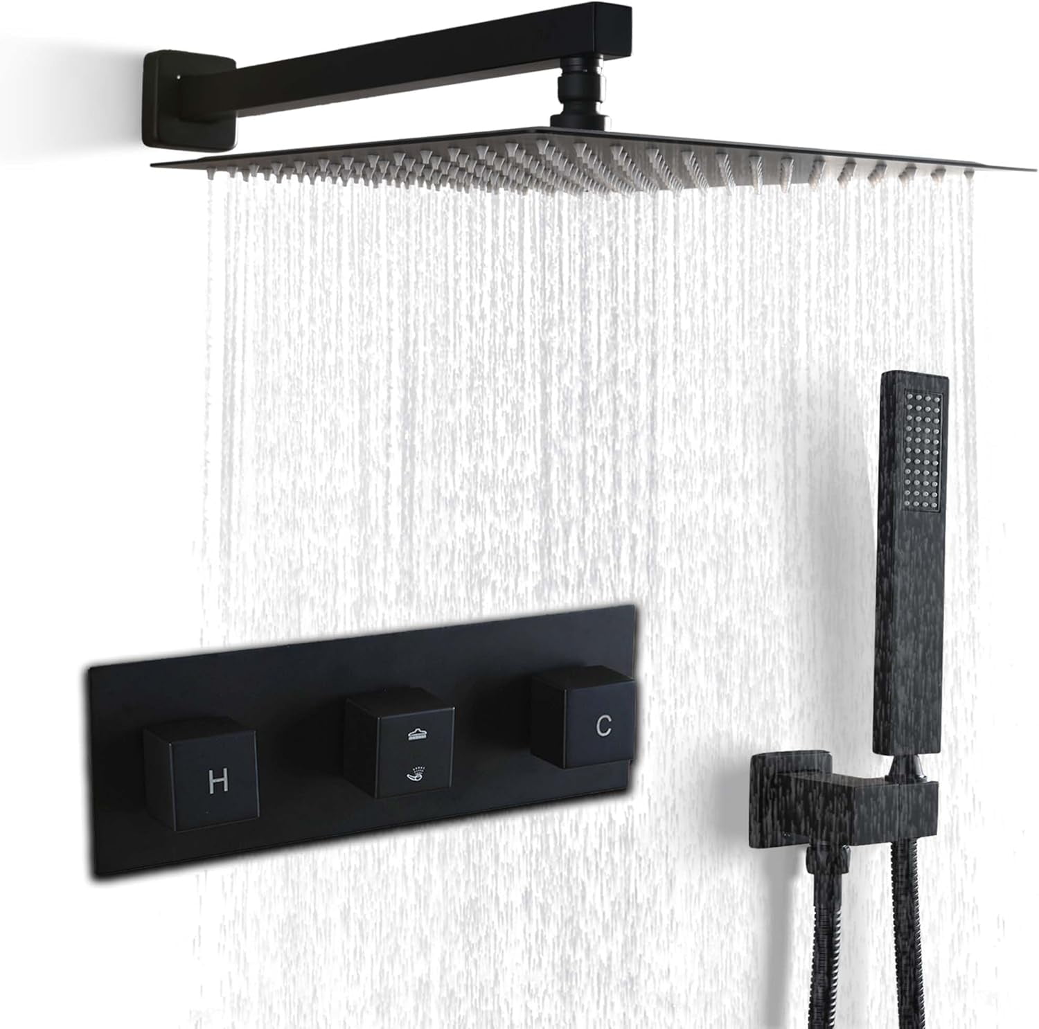 Rainfall Bathroom Shower System with Rain Shower Head and Handle Set ...