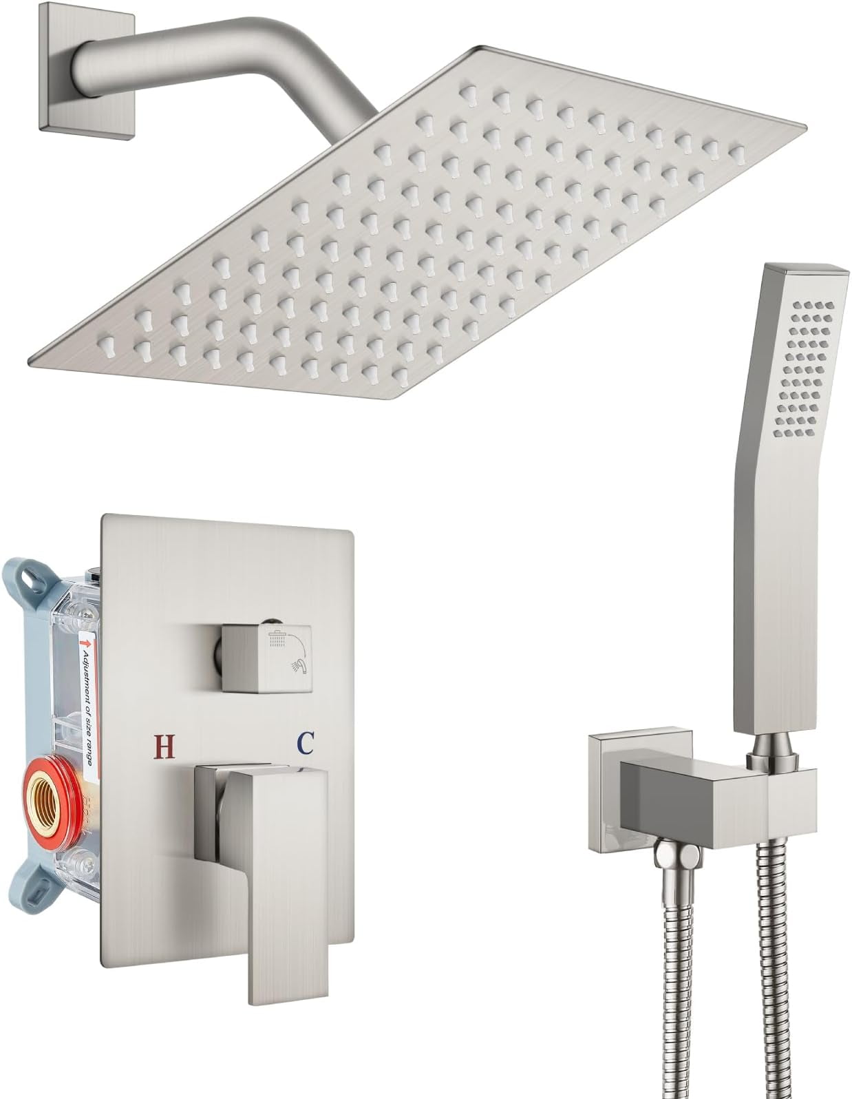 Rainfall Bathroom Shower System Rain Shower and Handle Set Wall Mounted Shower Complete Combo ...