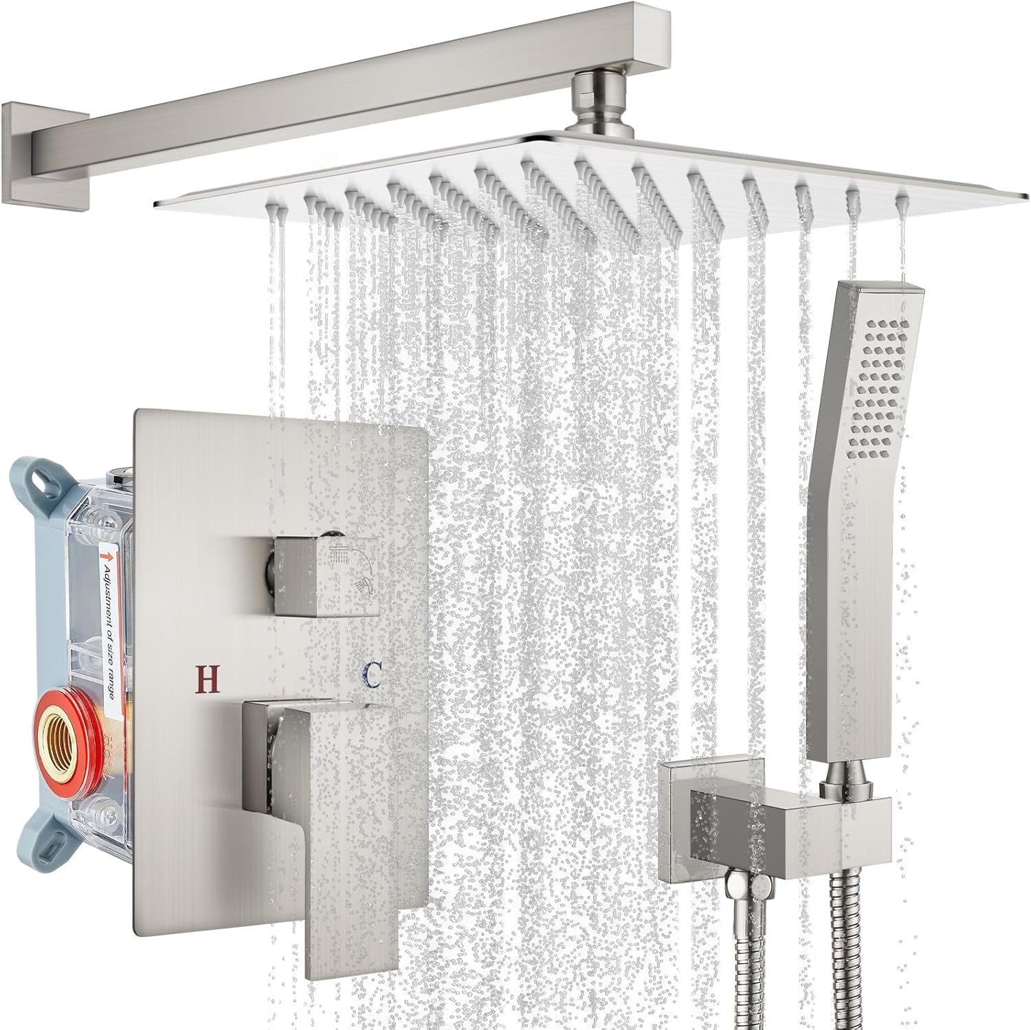 Rainfall Bathroom Shower System Rain Shower Head and Handle Set Wall ...