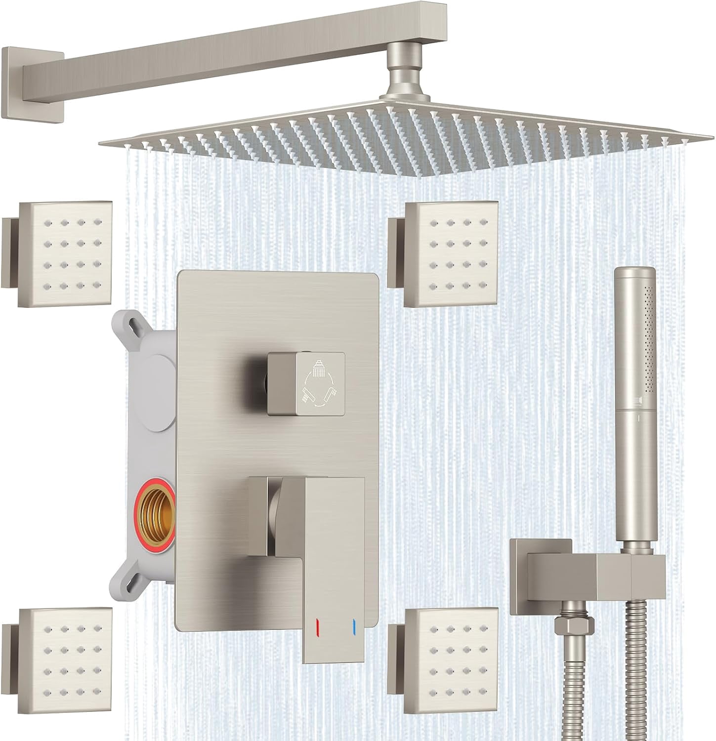 Rainfall Shower Faucet with Full Body Shower Jet Fixtures Shower System ...