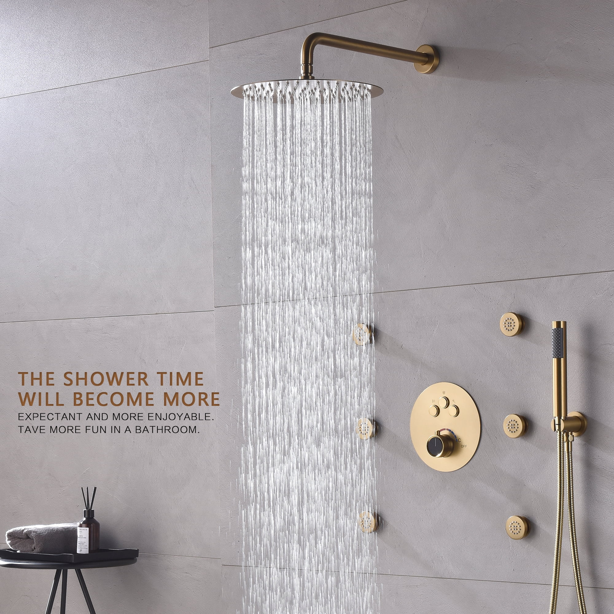 Rainfall Shower System - 12 inch Wall Mount Round Rain faucet set ...