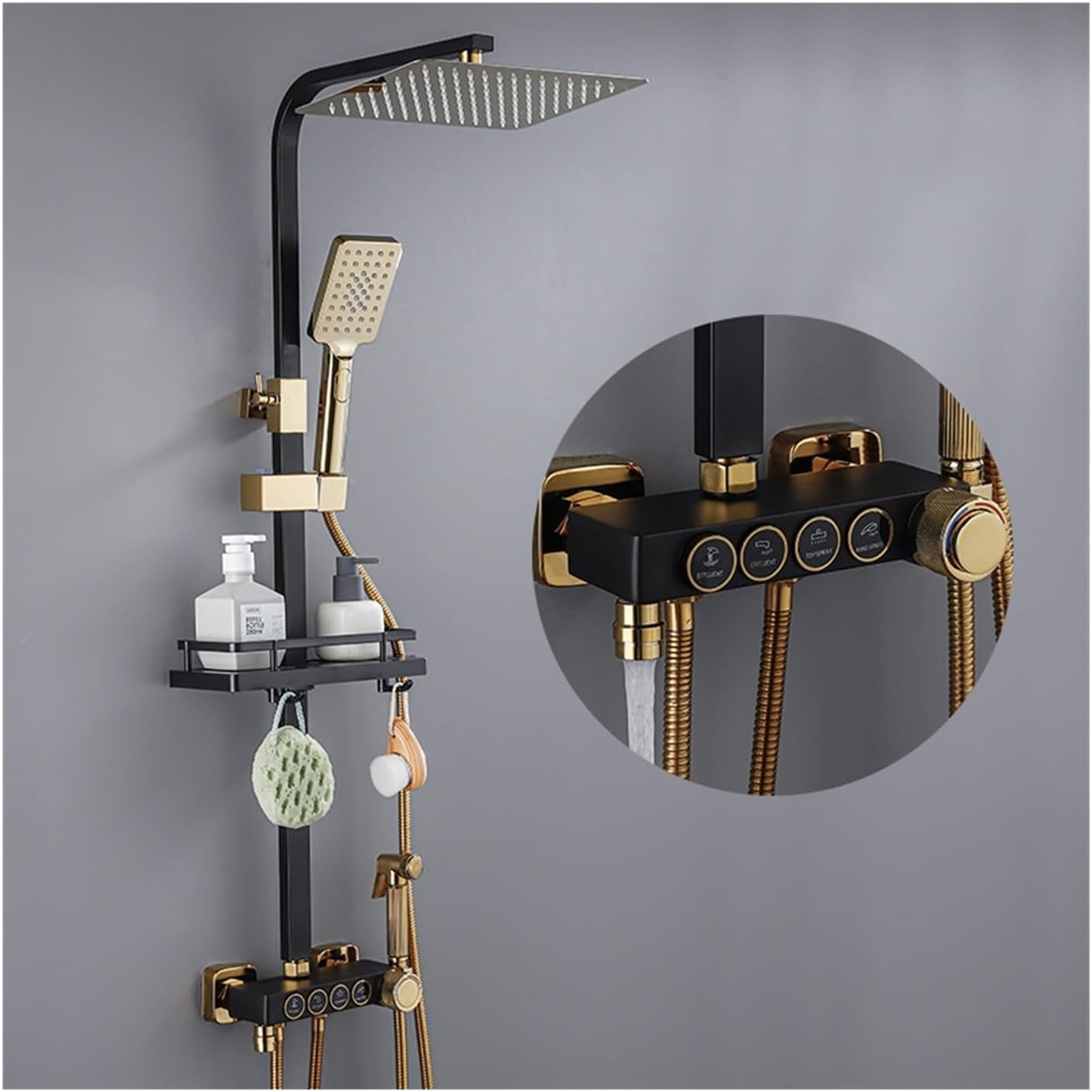 Rainfall Shower System Black Gold Shower Rain Shower Set ,Thermostatic ...
