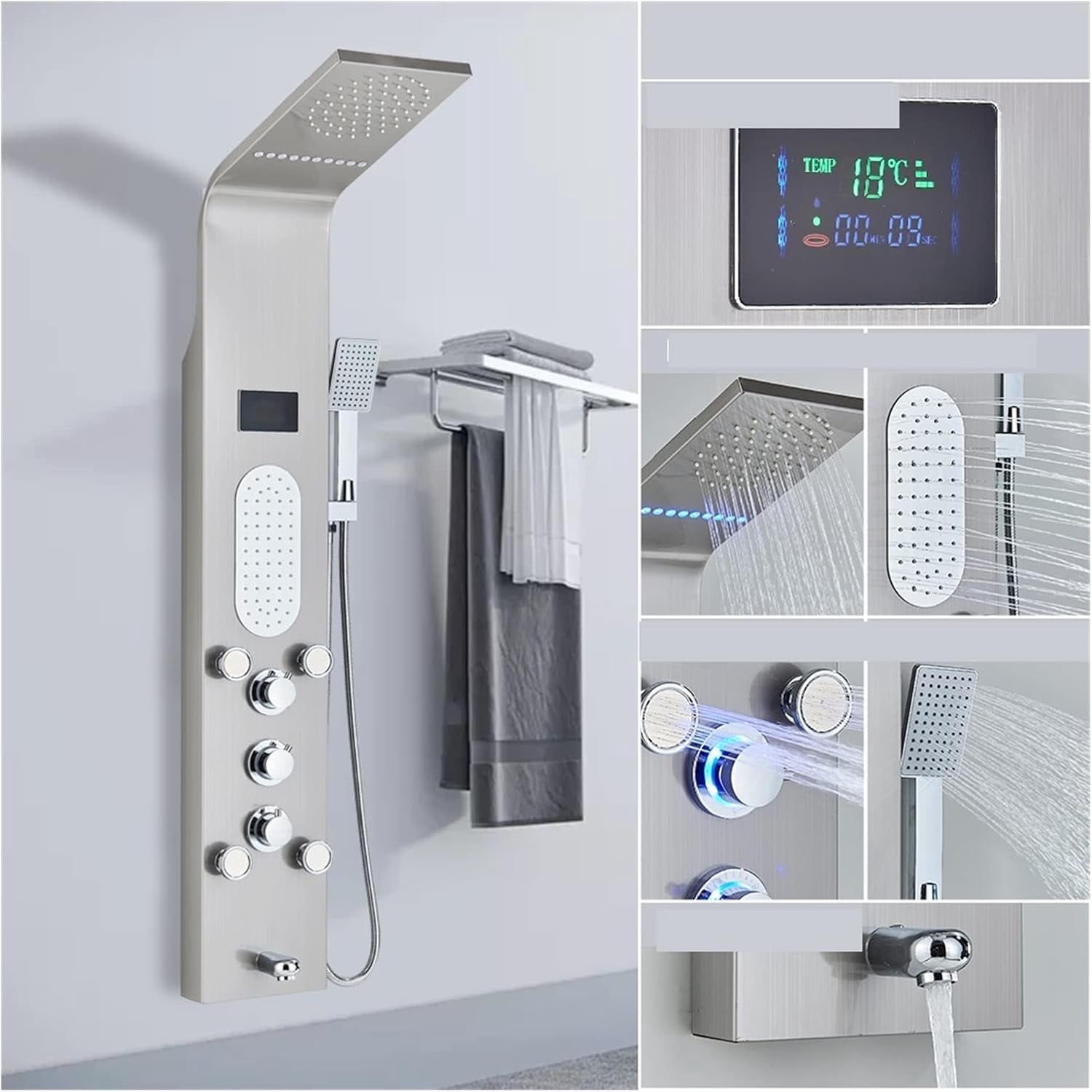 Rainfall Shower System Black LED Light Shower Faucet Bathroom SPA ...