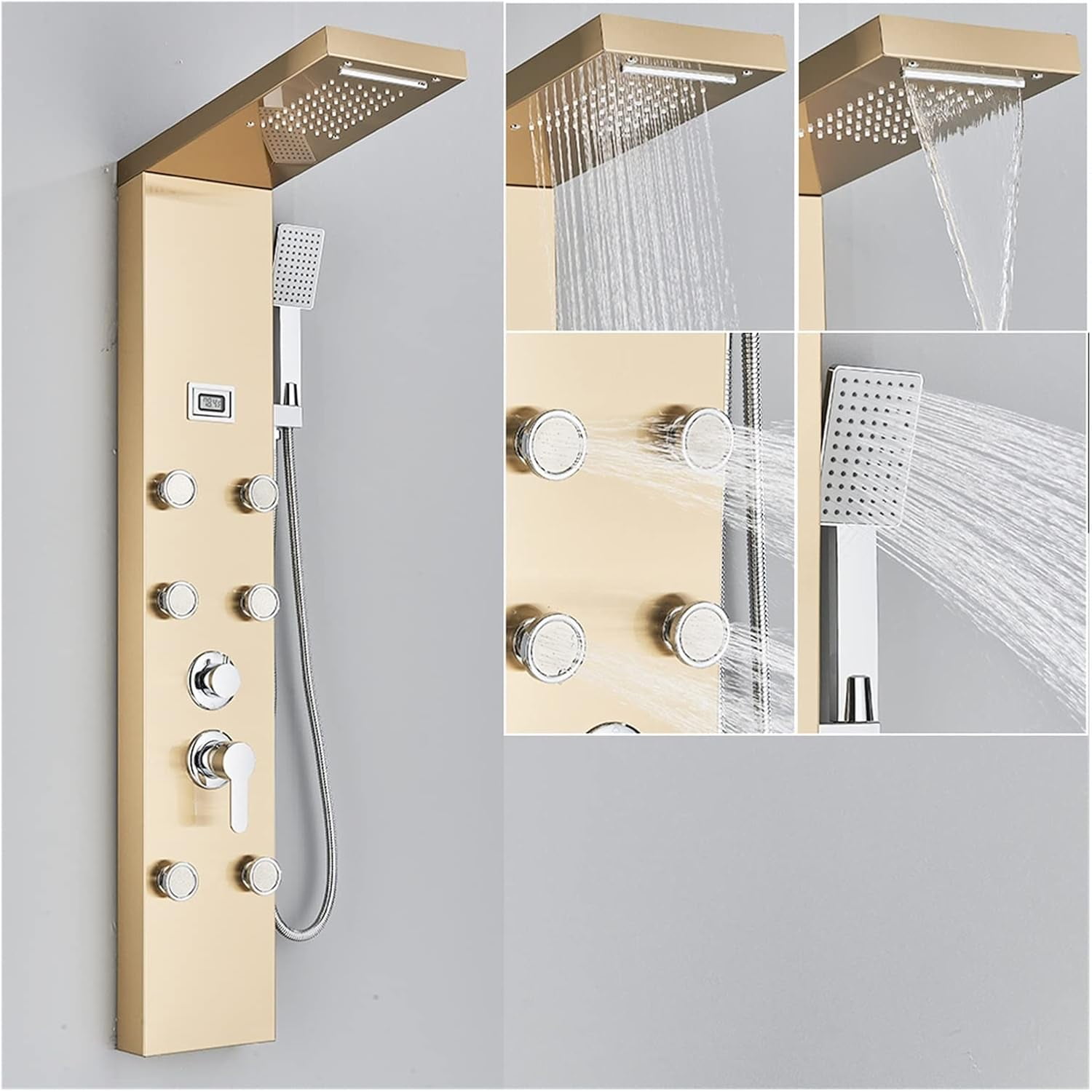 Rainfall Shower System Black LED Shower Panel Waterfall Rain Shower ...