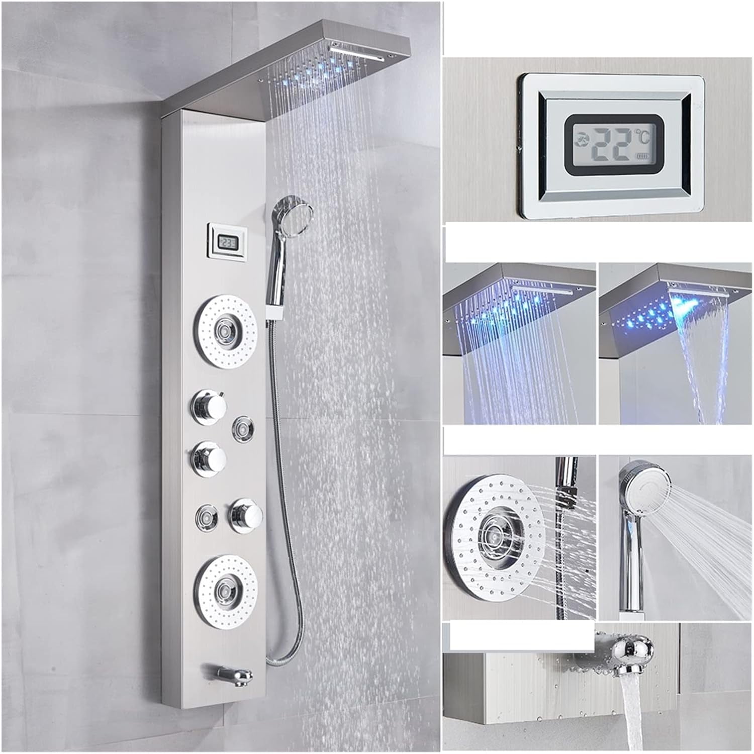 Rainfall Shower System Black LED Shower Panel Waterfall Rain Shower ...