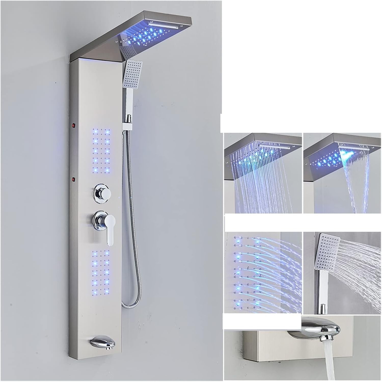 Rainfall Shower System Black LED Shower Panel Waterfall Rain Shower ...