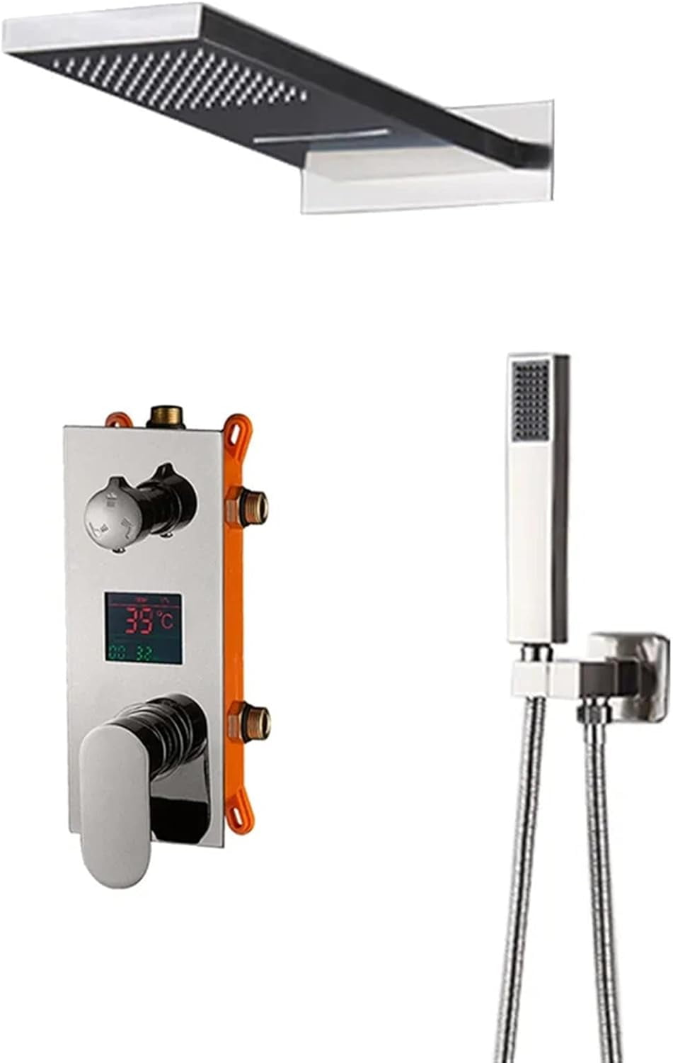 Rainfall Shower System Black Luxury Shower Mixer Kit Digital Display ...