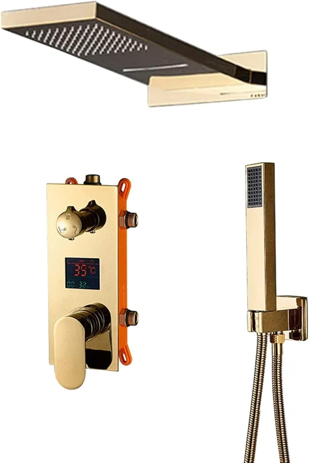 Rainfall Shower System Black Luxury Shower Mixer Kit Digital Display ...