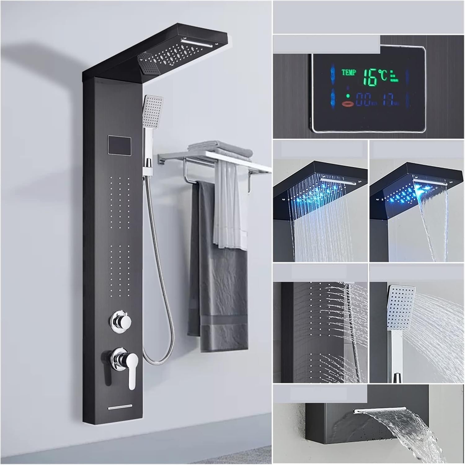 Rainfall Shower System Black Nickel LED Rain Waterfall Shower Faucet ...