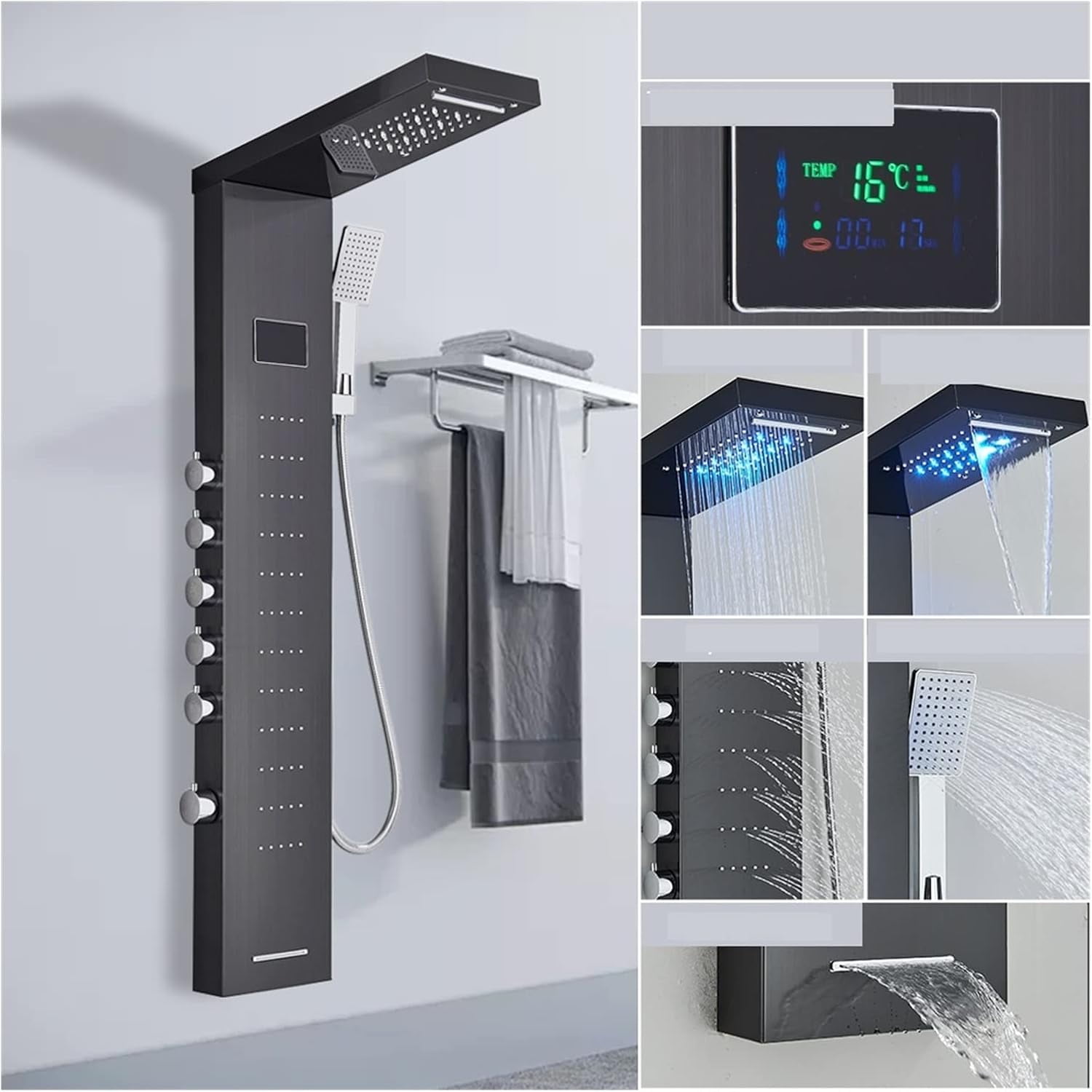 Rainfall Shower System Black Nickel LED Rain Waterfall Shower Faucet ...