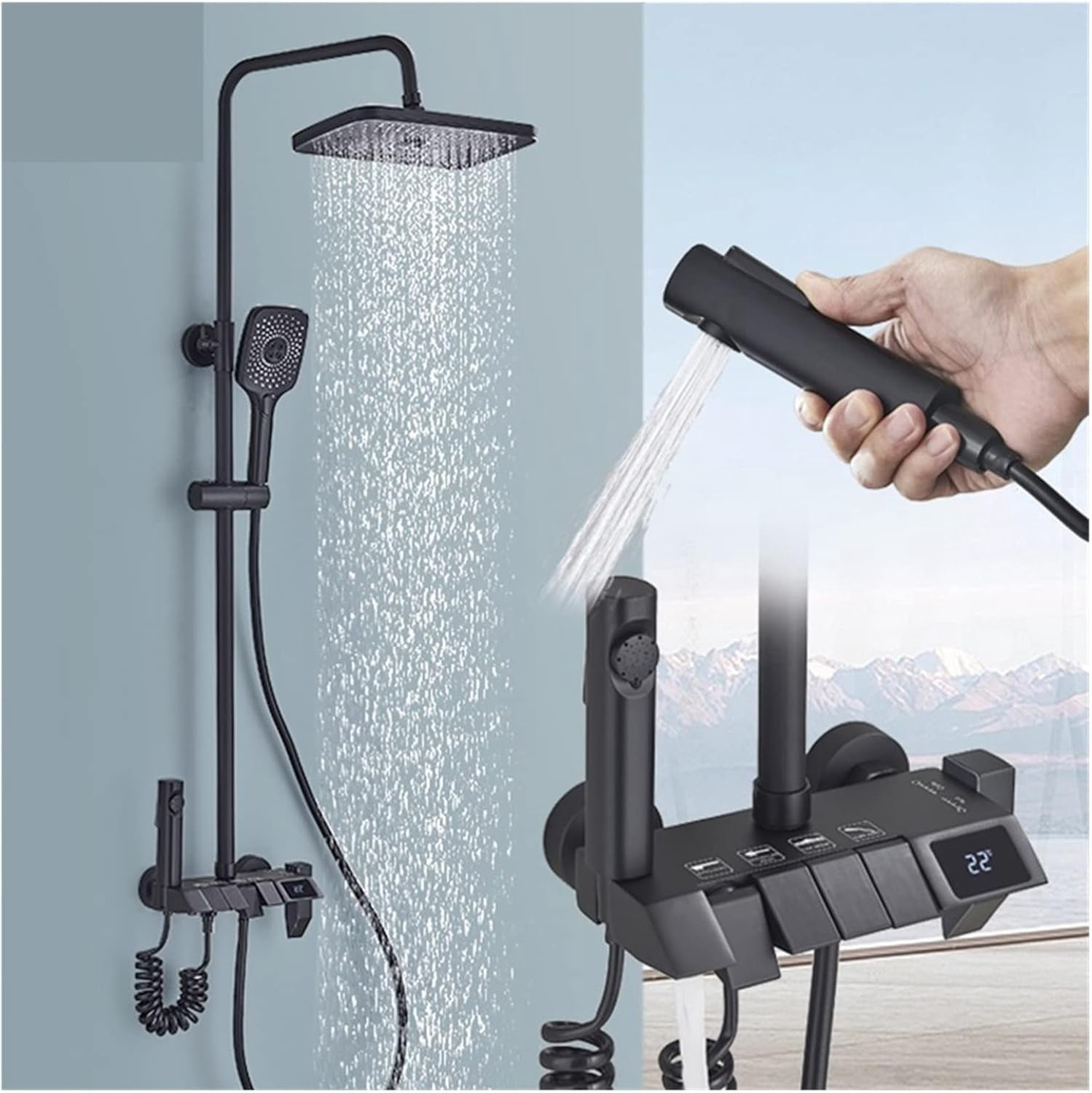 Rainfall Shower System Black Piano Digital Shower Set Intelligent Brass ...