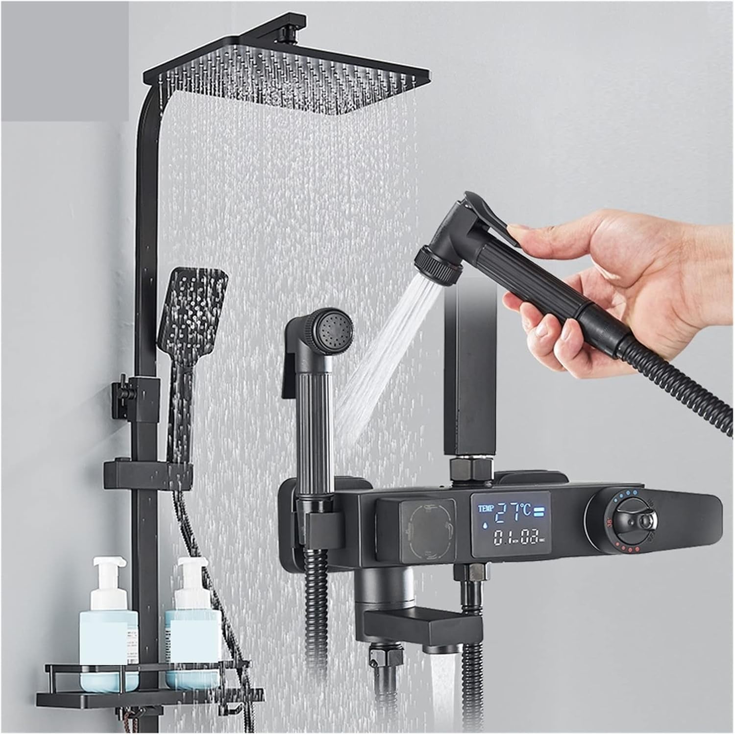 Rainfall Shower System Black Smart Thermostatic Shower Faucet Set Bathroom Intelligent Rainfall ...