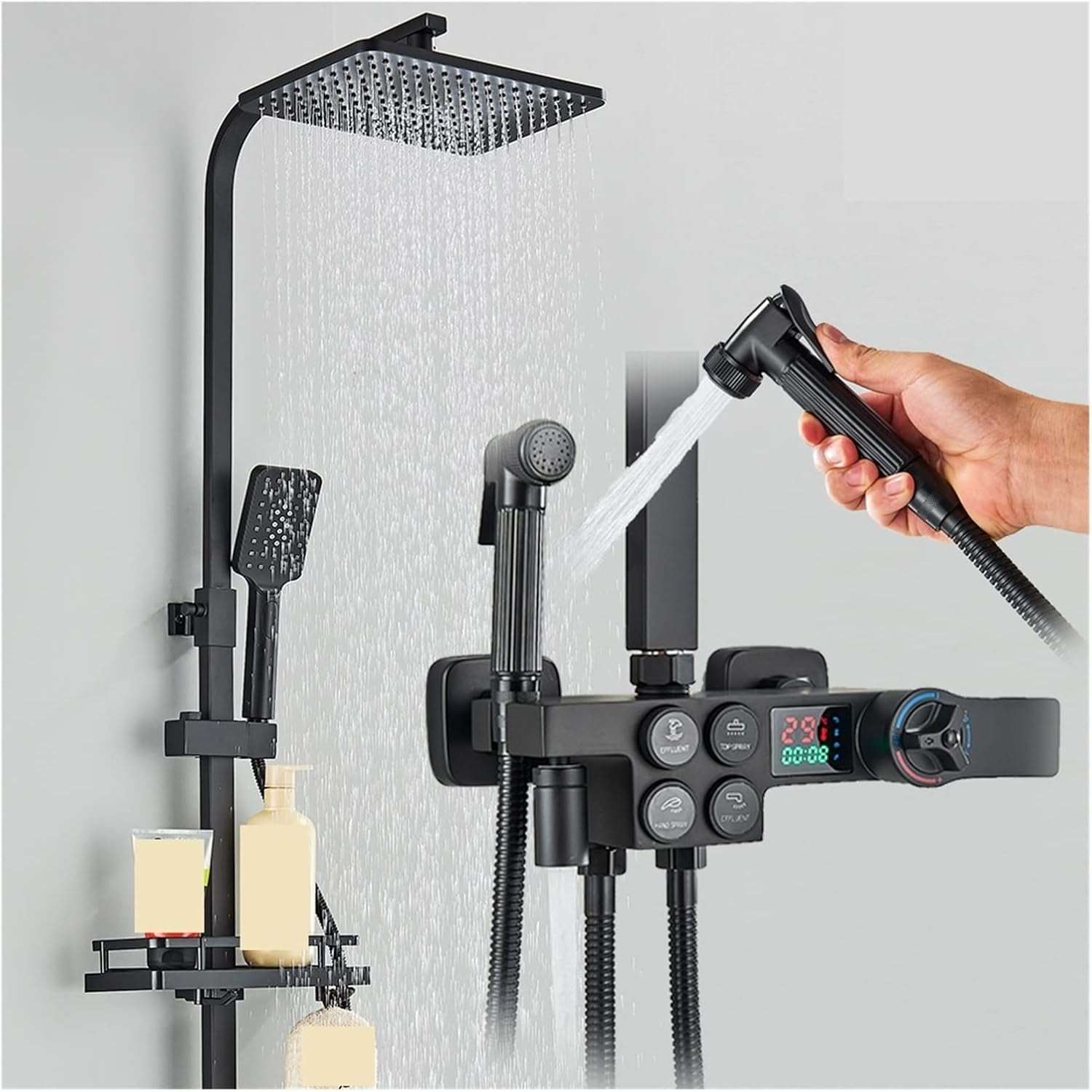 Rainfall Shower System Black Thermostatic Bathroom Shower Faucet Set ...
