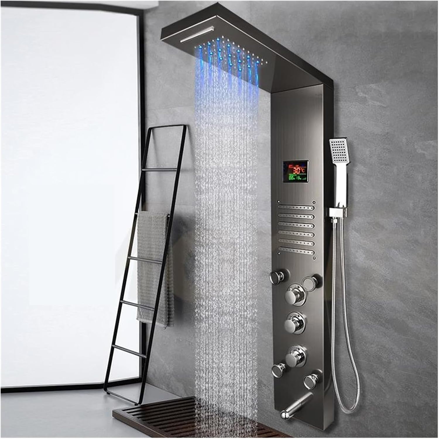 Rainfall Shower System Dark Grey Nickel Brushed Digital Display Shower ...