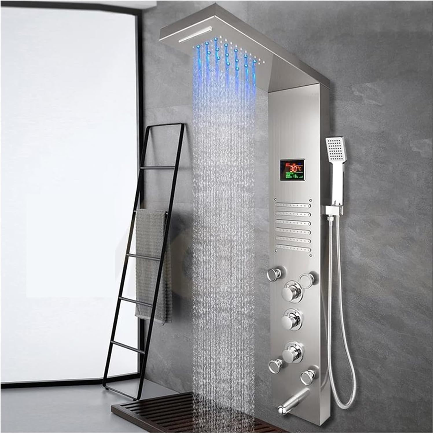 Rainfall Shower System Dark Grey Nickel Brushed Digital Display Shower ...