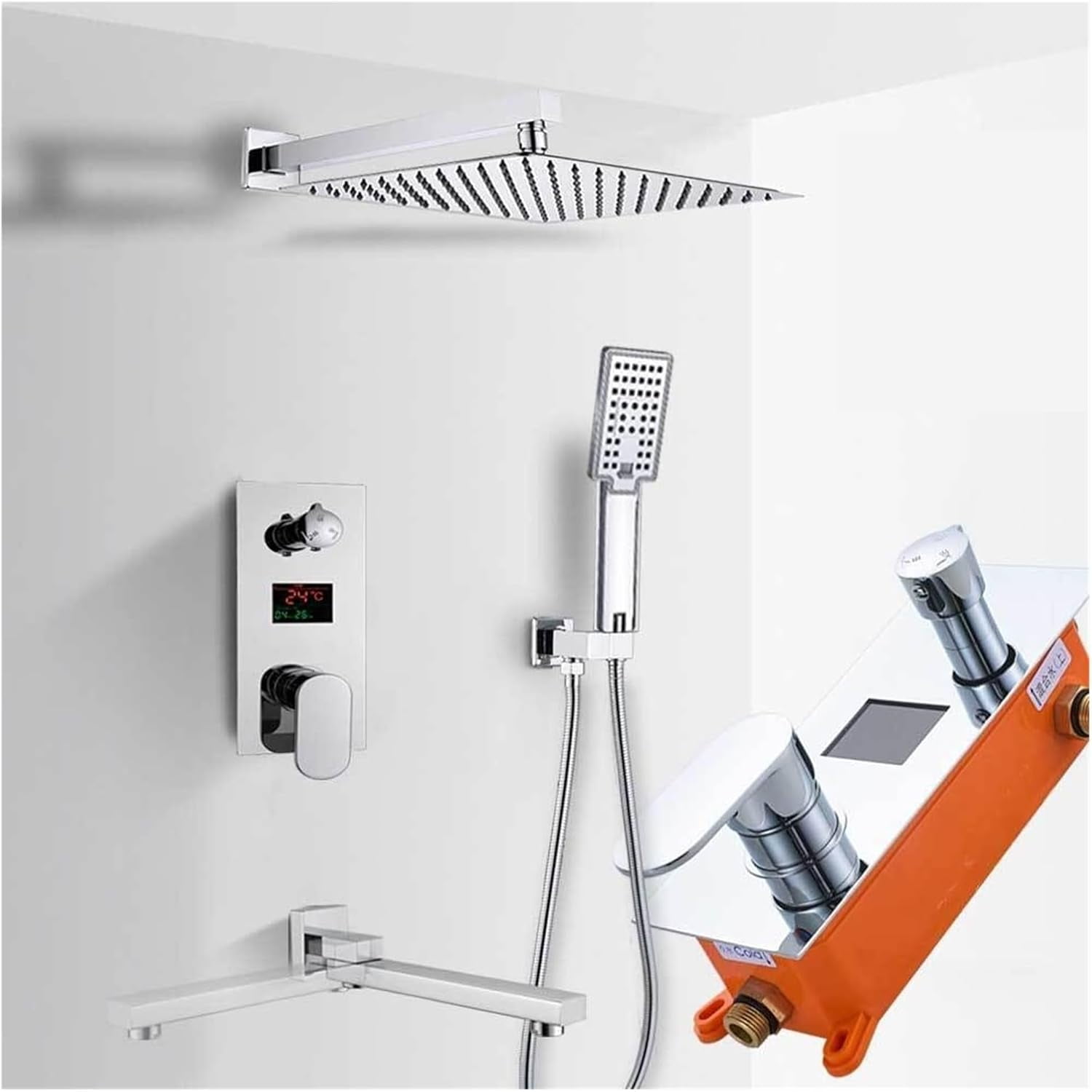 Rainfall Shower System Digital Temperature Display Shower System,Chrome ...