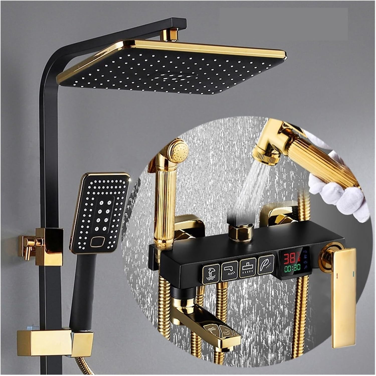 Rainfall Shower System Gold Shower Set Bathroom Thermostatic Digital ...