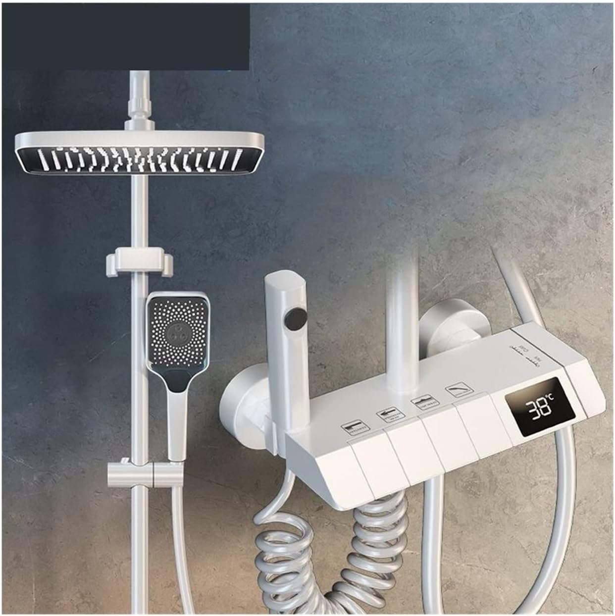 Rainfall Shower System Grey Digital Display Thermostatic Shower Faucet ...