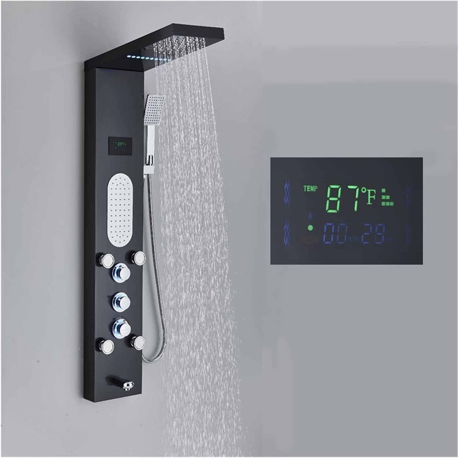 Rainfall Shower System LCD Rainfall Shower Panel System Stainless Steel ...